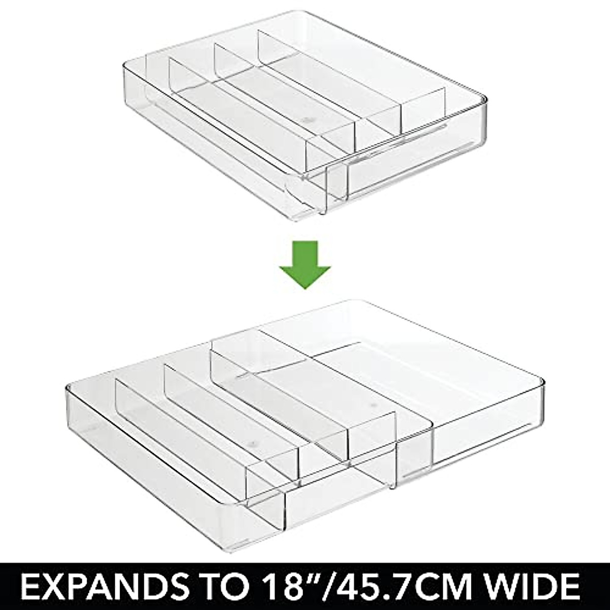 mDesign Adjustable, Expandable Plastic Kitchen Cabinet Drawer Storage Organizer Tray - for Storing Organizing Cutlery, Spoons, Cooking Utensils, Gadgets - Clear
