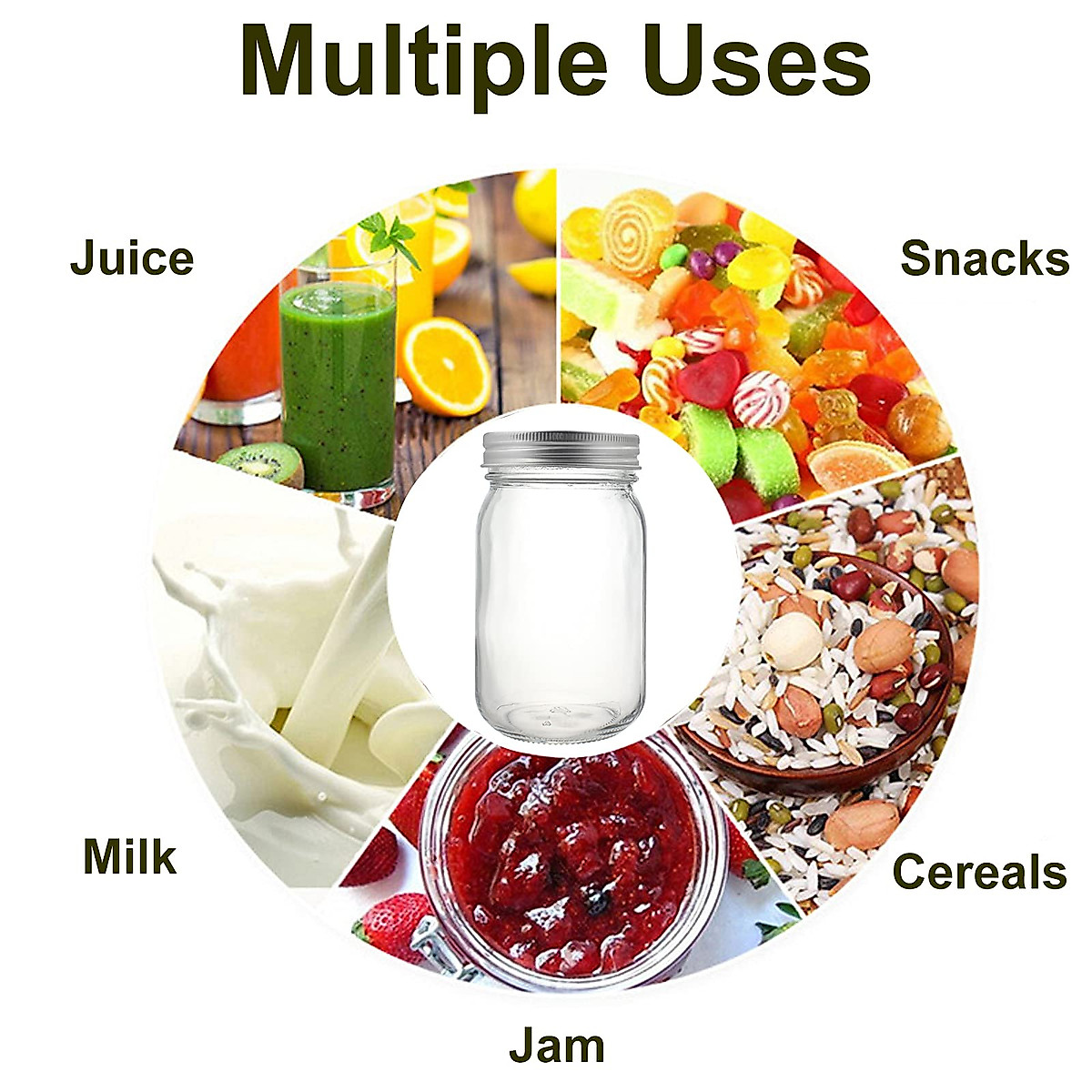 BPFY 12 Pack 16 oz Glass Mason Jars With Lids, Canning Jars for Meal Prep, Food Storage, Canning, Drinking, Oats, Salads, Yogurt, Jelly Jars, Candle Holder