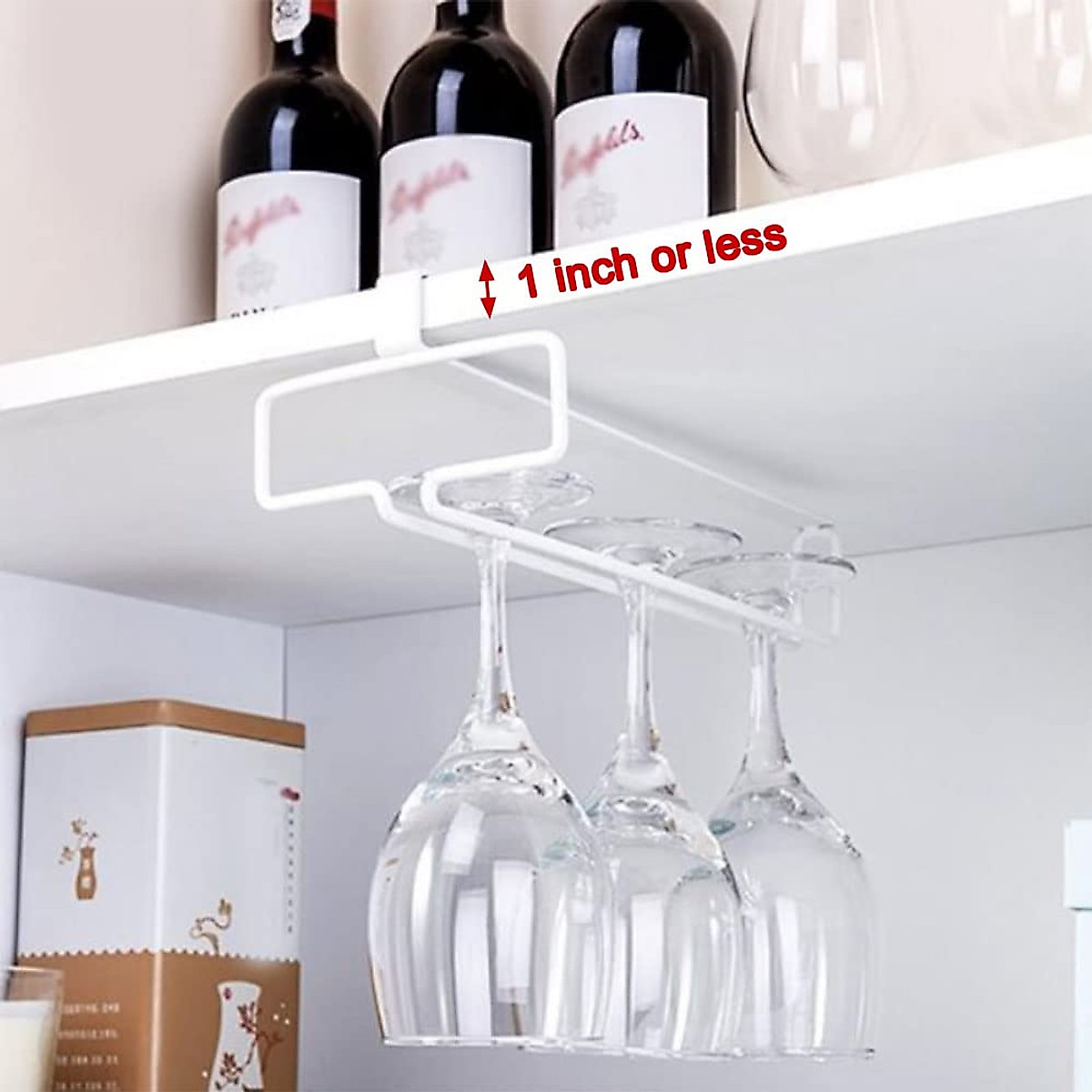 LINFIDITE Wine Glass Rack Under Cabinet No Drilling Stemware Rack Hanger Wine Glass Holder Kitchen Hanging Glass Storage Rack Organizer,White