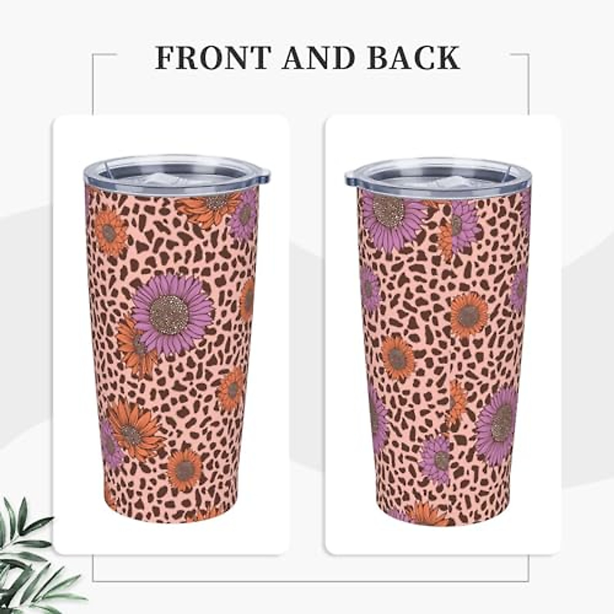 20oz Tumbler Summer Flower Leopard Print Double Wall Vacuum Insulated Coffee Mug with Lid and Metal Straw Brush Reusable Stainless Steel Water Bottle Travel Cup Gifts for Car Ice Drinks Hot Beverage