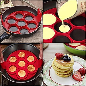 YLBUH Flip and Cook Pancake Maker, Flip Cooker Pancakes Mold, Flip N Cook Silicone Pancake Mold, Flip and Cook Silicone Pancake Maker, Silicone Pancake Molds Fried Egg Mold Reusable (Red heart shape)
