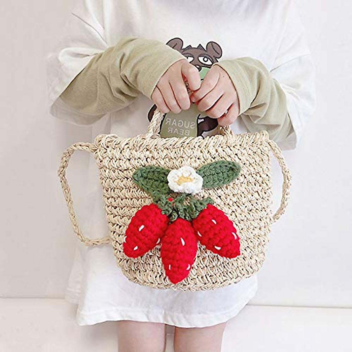 Rebecca Women Girl Straw Woven Shoulder Bag Beach Crochet Envelope Crossbody Bag Vacation Tassels Handbag (Strawberry beige)