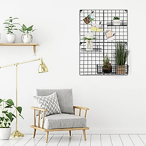 NEX Wall Grid Panel with Grid Baskets, Wire Wall Grid, Photo Picture Display, Memo Board, Wall DIY Decor Storage Organizer, 32.68'' x 23.82''