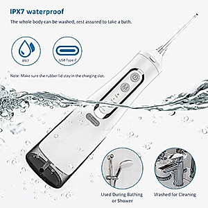 Cordless Water Flosser Teeth Cleaner Dental Oral Irrigator Picks Portable and Rechargeable 310ml Water Tank IPX7 Water Proof for Home and Travel Infiwarden (White)