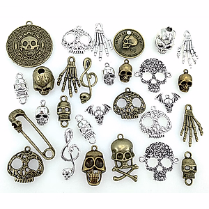 ALIMITOPIA 100 Grams Assorted Skull Skeleton Bone Punk Steampunk Charm Pendant Connector for DIY Necklace Bracelet Jewelry Making Findings