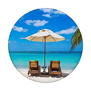 Tropical Beach Chairs Umbrella Romantic Vacation Hawaii Grip PopSockets PopGrip: Swappable Grip for Phones & Tablets