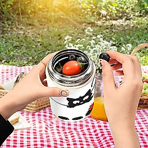 CUPADA Black Cat Hedgehogs Food Jar, Funny Kitten Cute Insulated Hot Food Jars Vacuum 17OZ with Folding Spoon for Work Trip Picnic Camping