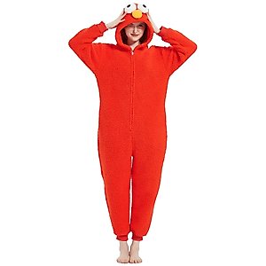 JNVarbeitet Adult Animal Onesie Elmo Costume Cosplay Unisex One Piece Pajamas for Women Men XL