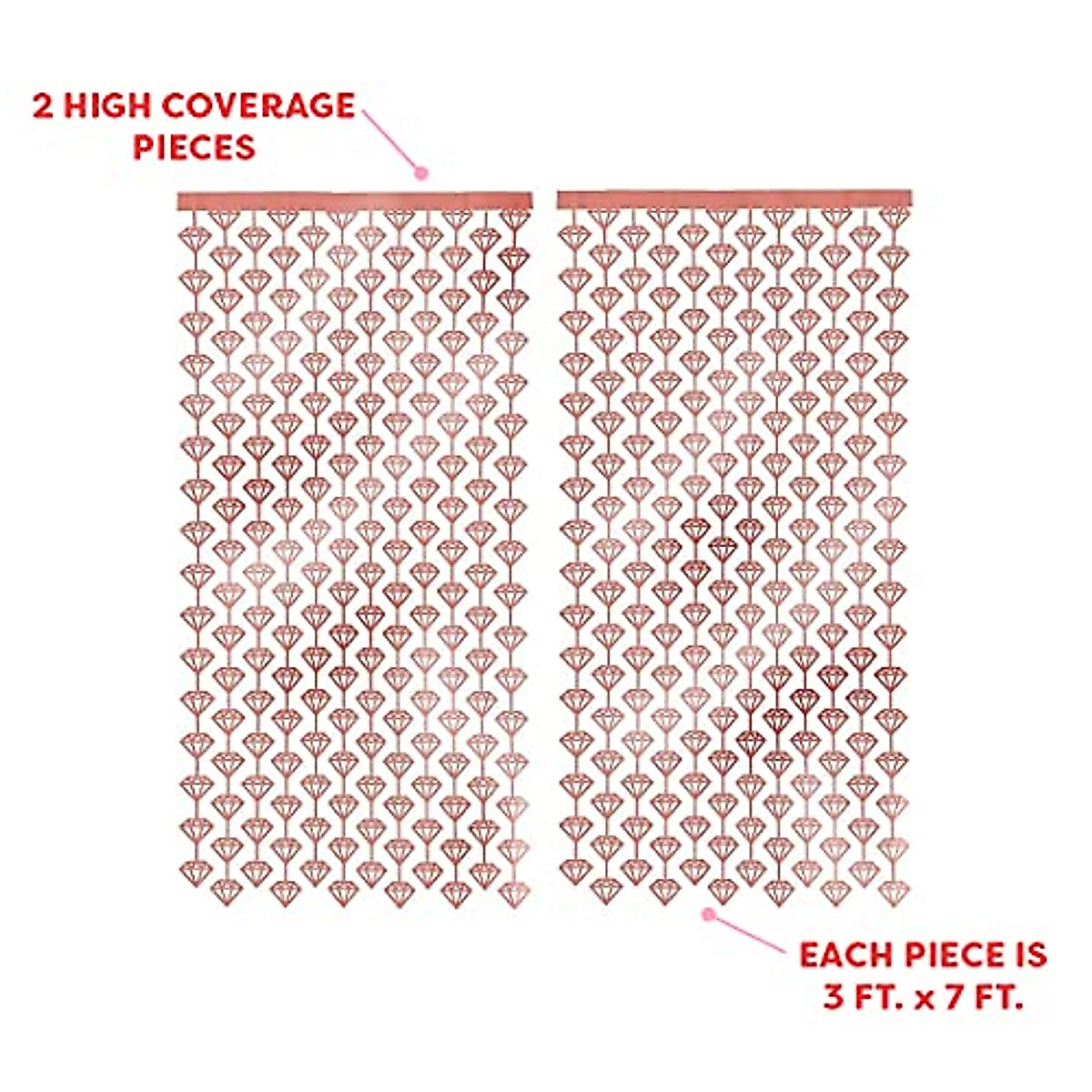 xo, Fetti Bachelorette Party Decorations Diamond Foil Curtain - Set of 2 | Rose Gold Bridal Shower Gift Backdrop, Bridesmaid Favors