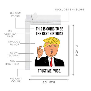 Andaz Press Funny Jumbo Birthday Card With Envelope 8.5 x 11 inch, Greeting Card, Trump Best Birthday, Yuge