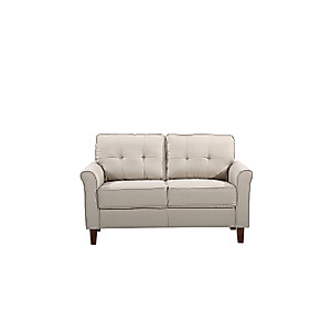 US Pride Furniture 55" Modern Loveseat with Soft-Cushioned Backrest, Piped Details & Tapered Wood Legs, 2 Seater Couch for Living Room, Bedroom or Office, Linen, Khaki Beige