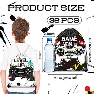 Eccliy 20 Pcs Video Game Party Drawstring Bags 12 x 10 Inch Gaming Party Gift Bag Birthday Party Supplies for Boys Adult(Black, White,Vivid Style)