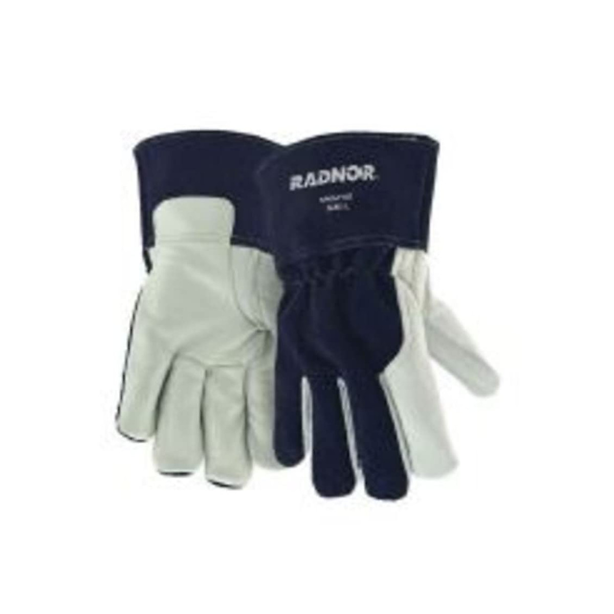 RADNOR Large 11 1/2" Navy Blue and White Premium Grain Cowhide/Goatskin Fleece Lined MIG Welders Gloves (1 Pair)