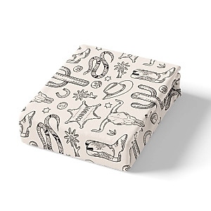 Western Cowboy Kids Fitted Sheet Twin Size,Cow Skull Horseshoe Cactus Rustic Bedding Set,Boys Girls Adults Bedroom Decor,Cowboy Boot Hat Farmhouse Bed Cover,Retro Bed Sheet,1 Pillowcase（No Flat Sheet）