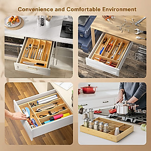 G.a HOMEFAVOR Bamboo Silverware Tray for Drawer-10 Inch Spoon Organizer For Kitchen Drawers - Kitchen Drawer Organizer for Silverware, Utensil, Flatware and Home Essentials, 10"x14"x2"