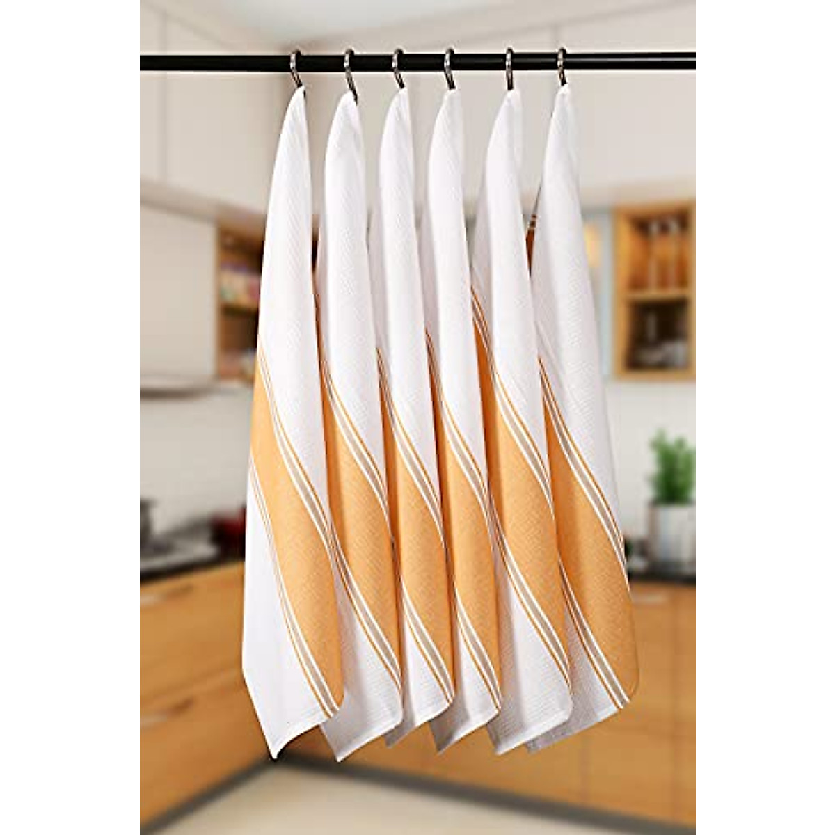 Light & Pro Waffle Stripe Kitchen Towel, 100% Cotton Quick Dry Tea Towels, Bar Towels, Highly Absorbent, Cleaning Towels, Kitchen Tea Towels, Pure Cotton, Absorbent Dish Cloth - 18x28 Inch - Mustard