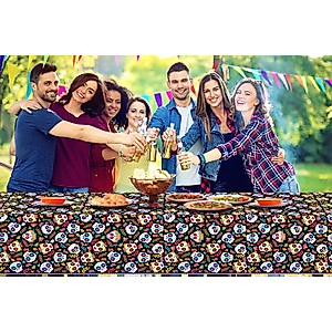 Buxiuer Day of The Dead Tablecloth Plastic Sugar Skull Dia De Los Muertos Decoration Mexican Disposable Table Cloth Waterproof Table Cover Picnic Dining Kitchen Decor 54 x108 Inch -Pack of 2