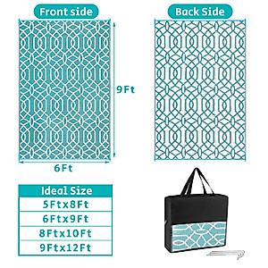 HEBE Outdoor Rug 6'x9' for Patios Waterproof Clearance Reversible Patio Mat Plastic Straw Rug RV Camping Mat Outside Area Rug Carpet for Camping RV,Porch,Deck,Balcony,Camper,Backyard