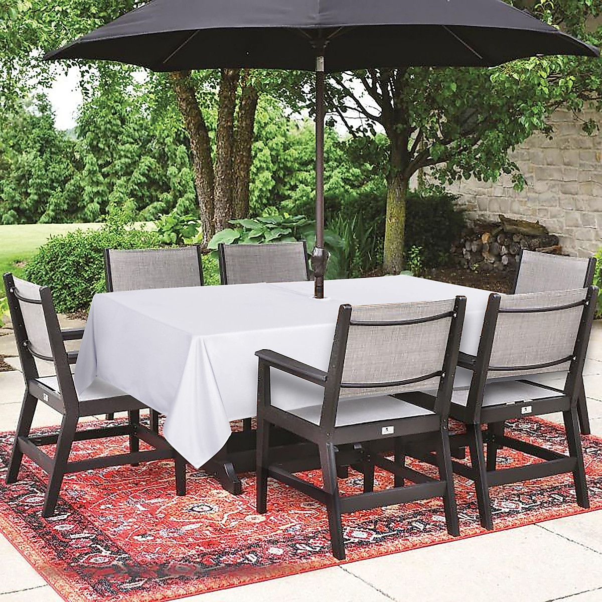 SARAFLORA Outdoor and Indoor Tablecloth -60x84 inch White, Wrinkle Free Washable Waterproof Table Cloth with Umbrella Hole and Zipper Rectangle Table Cover for Spring/Summer/Patio/Picnic/BBQS/Party