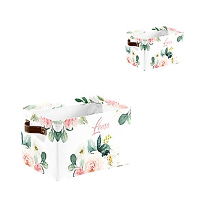 Pink Rose Flower Personalized Custom Name Waterproof Storage Boxs Baskets Clothts Towel Book for Bathroom Office 1 Pack