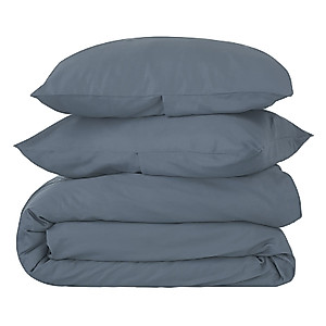 Nate Home by Nate Berkus 300TC 3-Piece Luxe Cotton Sateen Duvet Cover | Ultra Soft, Cool, Bedding Set from mDesign - Full/Queen Size - 1 Duvet Cover/2 Pillow Shams, Whale (Navy Blue)