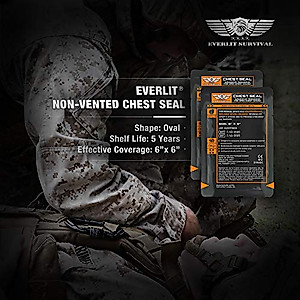 EVERLIT Occlusive Chest Seal Non-Vented Adhesive Dressing for Open Chest Injury and Sucking Chest Wound (2 Count)