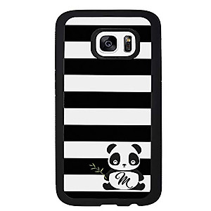 Panda Bear Personalized Initial Black Rubber Phone Case Compatible With Samsung Galaxy S23 S23+ Ultra S22 S22+ S21 S21FE S21+ S20FE S20+ S20 Note 20 S10 S10+ S10e
