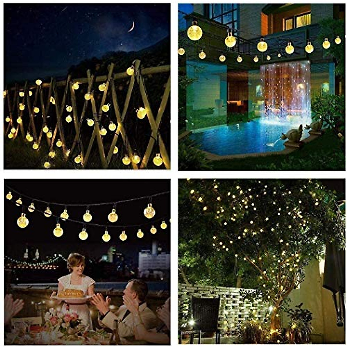 Ussea Solar , 50 LED 24ft 8 Modes Waterproof String Lights Outdoor Fairy Lights Globe Crystal Balls Decorative Lighting for Garden Yard Home Party Wedding Christmas Decoration