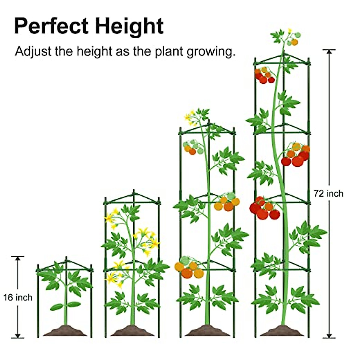 CKE 3 Pack Tomato Cage – Plant Stakes and Support with Clips - Upto 72 inches Tall with 40 Pcs Clips + Garden Twist Ties