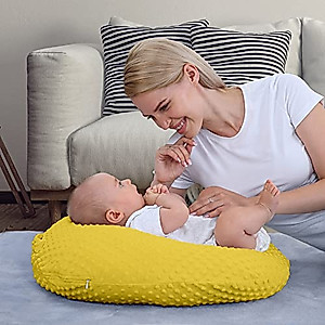 Newborn Baby Lounger with Super Soft Premium Minky Dot Baby Lounger Cover, 25 x 25 x 9/6 inches Infant Floor Seat, Newborn Essentials, Ultra Comfortable, Safe for Babies (Yellow)