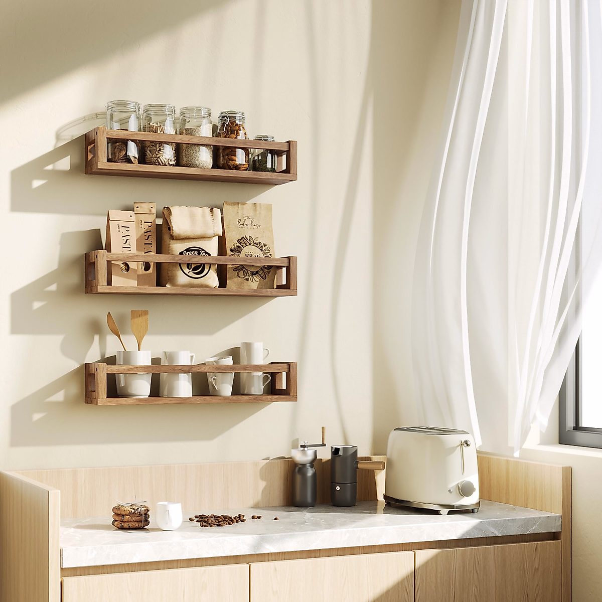 TidyCorner Upgraded Thick Floating Shelves - Multi-Use Wall-Mounted Bookshelves for Kids and Nursery, Ideal for Books, Toys, Spice Rack, Decor - Walnut Brown