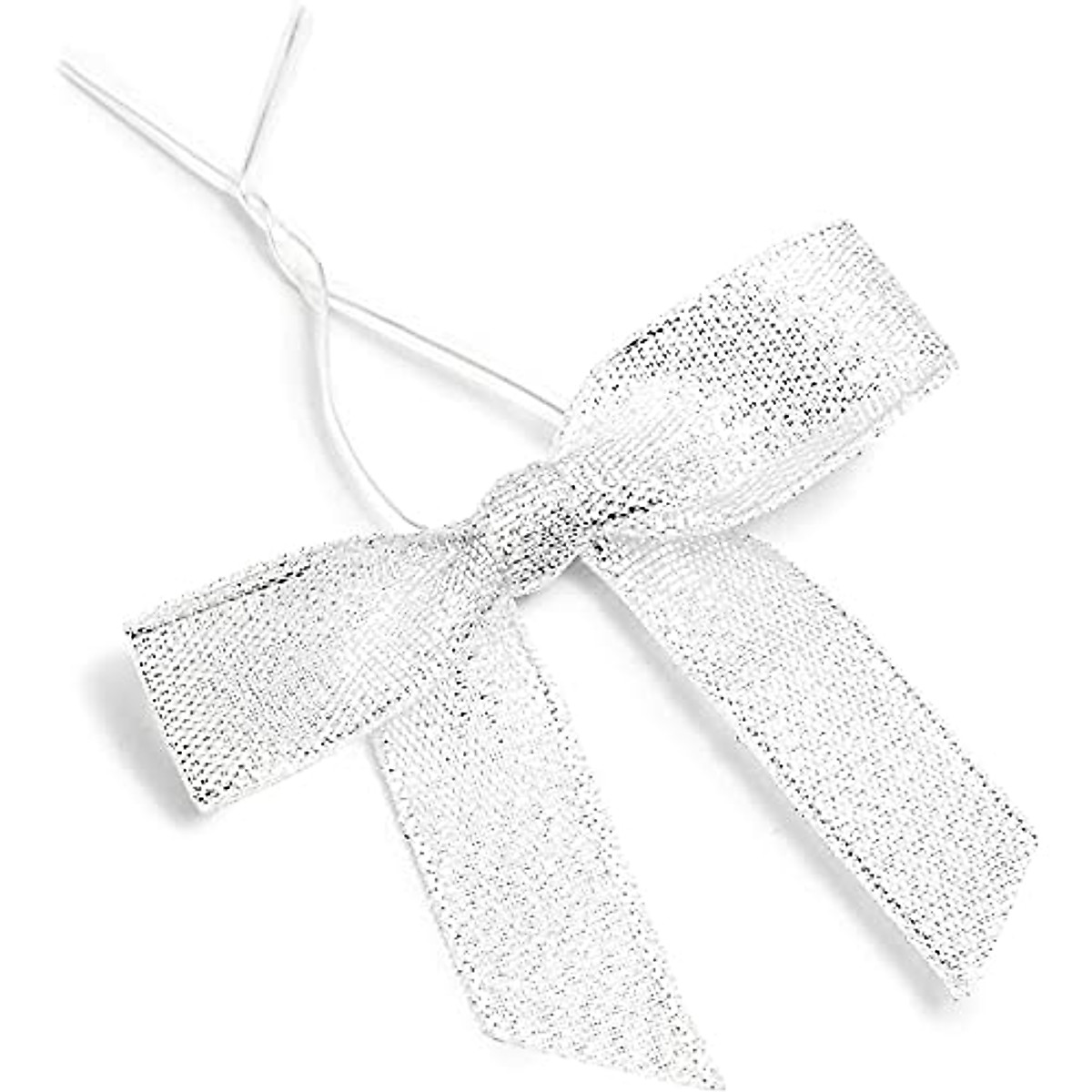 Silver Satin Bow Twist Ties for Treat Bags (100 Pack)