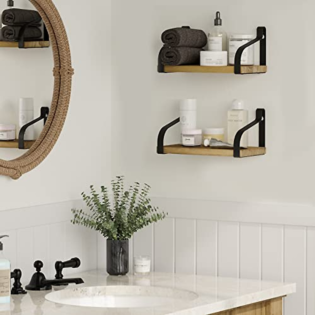 You Have Space Prato 9" Floating Shelves for Living Room Decor, Small Book Shelves for Bedroom, Bathroom & Kitchen Organization and Storage Shelves for Wall, Burnt, Set of 2