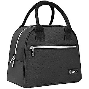 OPUX Insulated Lunch Box for Women | Lunch Bags for Women, Girls, Teens | Cute Black Reusable Thermal Lunch Tote Purse Cooler for Kids, School, Work, Office, Adult | Fits 12 Cans (Black)