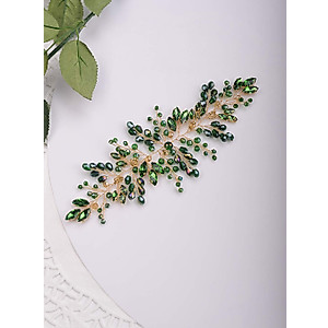 Kercisbeauty Bride Hair Accessories Green Crystal Hair Vine Gold Headband Evening Party Prom Women Hair Piece Vintage Wedding