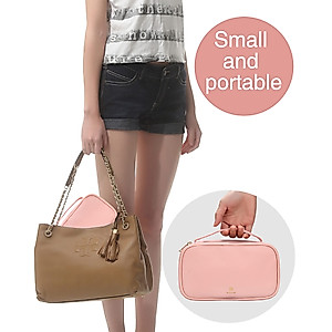 Relavel Makeup Bag, Small Travel Cosmetic Bag for Women, Portable 2 Layer Makeup Brushes Holder Bag, Toiletry Bag, Compact Cosmetic Case Organizer for Christmas, Pink