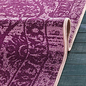 Antep Rugs Alfombras Non-Skid (Non-Slip) 8x10 Rubber Backing Floral Geometric Low Profile Pile Indoor Area Rugs (Purple, 8' x 10'3")