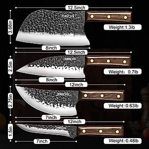 JDRICHX Butcher Knife Set,4 PCS Ultra Sharp Hand Forged Serbian Chef Knife Meat Cleaver Boning Viking Knife Set-Full Tang Knife set,High Carbon & Ergonomic Handle,for Home Cooking,Outdoor BBQ&Camping