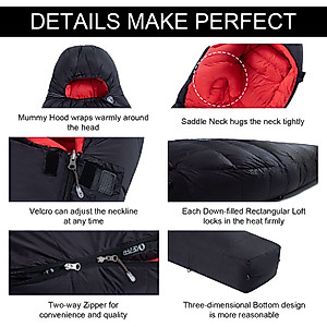 QEZER 0 Degree Sleeping Bag for Adults 660 Fill Power Down Sleeping Bag for Cold Weather -8°F / 0°F Large Lightweight Sleeping Bag