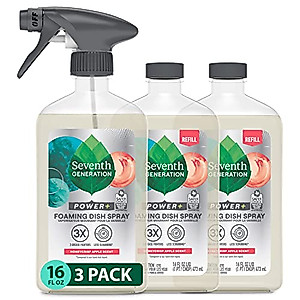 Seventh Generation Foaming Dish Spray, Honey Crisp Apple 16 Fl Oz (Pack of 3), Refill Pack of 3 with 1 Sprayhead