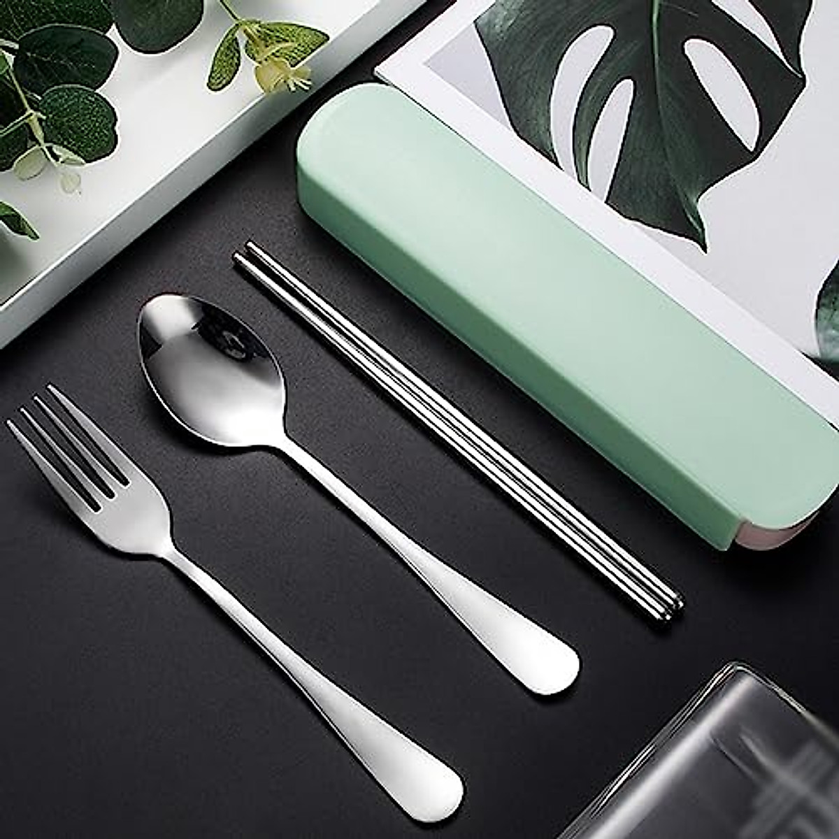 3pcs/set Cutlery Travel Portable Box Flatware Stainless Steel Spoons Forks Chopsticks Dinnerware Sets Kitchen Tableware