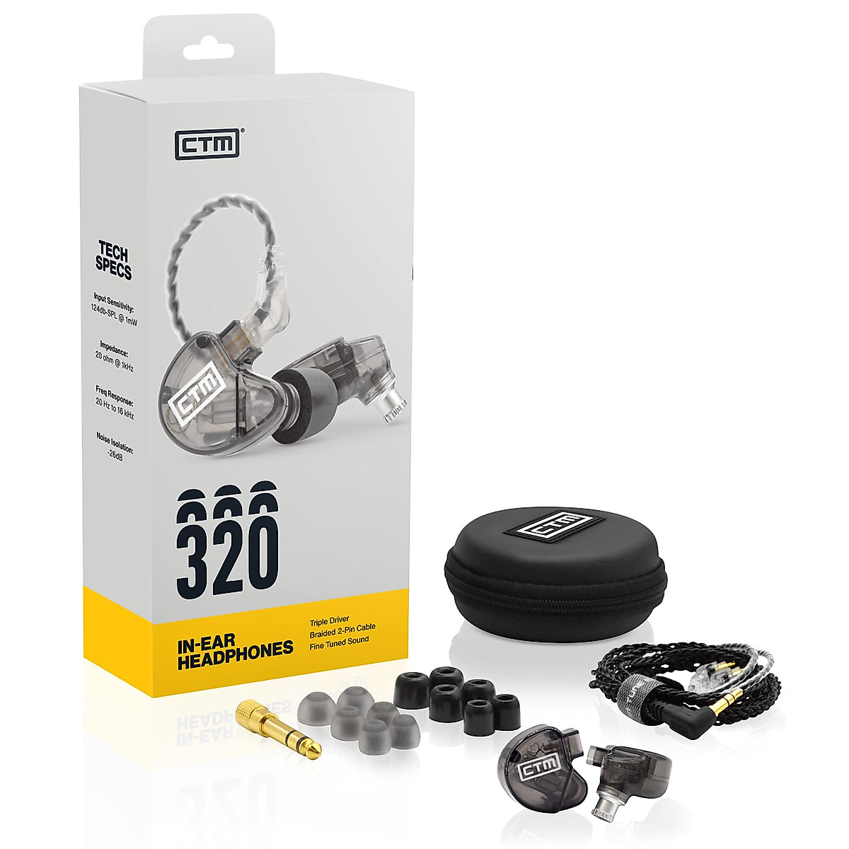 CTM CE320 Triple Driver in-Ear Monitor | Noise Isolating Professional Musician Wired in-Ear Monitor | Detachable Cable (Smoke)