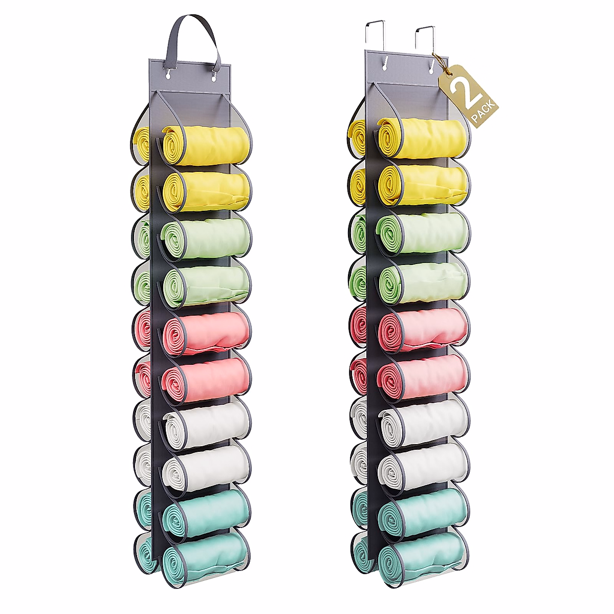 YOUDENOVA 2 Pack Leggings Organizers for Closet, Hanging Closet Organizers with 20 Compartments, Closet Organizers and Storage for Tshirt, Jeans, Socks, Yoga Leggings