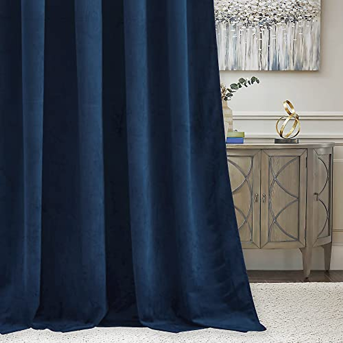 RYB HOME Blue Velvet Curtains 84 inches- Blackout Curtains for Living Room, Thermal Insulated Noise Reducing Panels Soft Luxury Window Decor for Kids Bedroom, Navy Blue, W52 x L84 inches, 2 Panels