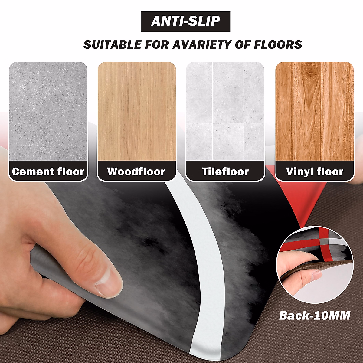 Kitchen Mats for Floor red Kitchen Rugs Modern Abstract Circle Anti Fatigue Kitchen Mats Waterproof Floor Mats Cushioned Non-Skid Standing Mats for Laundry, Office, Set of 2,17.3 x 28+17.3 x 47 Inch