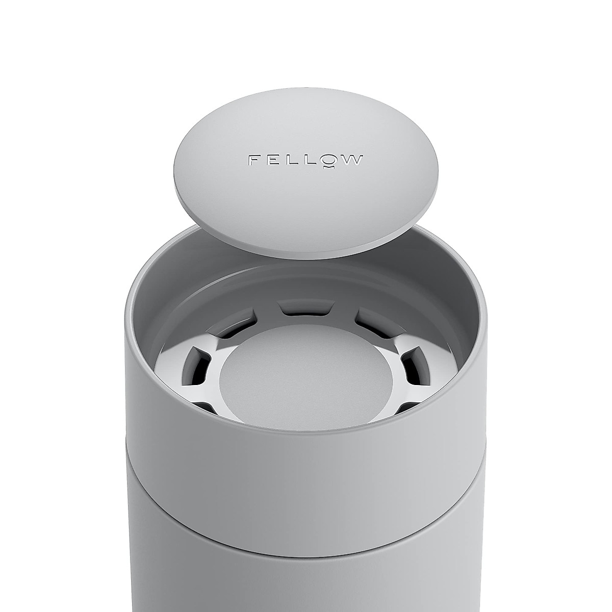 Fellow Carter Move Mug with 360º Sip Lid - Open Top Coffee To-Go Tumbler with Ceramic Interior, Vacuum-Insulated Stainless Steel, Matte Grey, 12 oz Cup