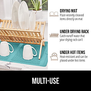 Gorilla Grip Manual Can Opener and Silicone Dish Drying Mat, Can Opener Includes Built-In Bottle Opener, Dish Drying Mat is 13x11 Inch, Both in Turquoise Color, 2 Item Bundle