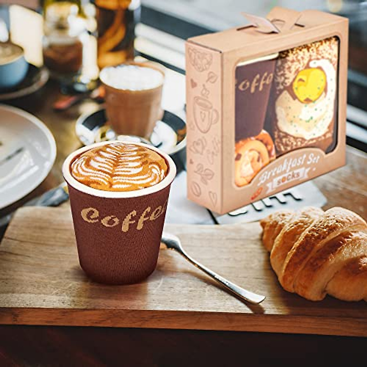 AGRIMONY Funny Breakfast Socks Box for Men Women Teen Boys - Funny Coffee Lovers Gifts Novelty Food Fun Funky Cool Crazy Silly Crew Socks-Valentines Birthday Gifts Ideas Christmas Stocking