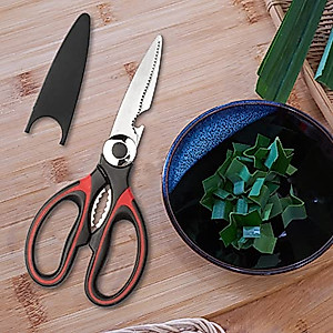 defutay Kitchen Shears with Protective Sheath - Heavy Duty Kitchen Scissors Meat Scissors Stainless Steel Multipurpose Utility Scissors - Food Scissors for Chicken, Poultry, Fish, Herbs (Black Red)