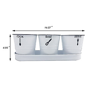 Hydrone Design Metal Utensil Holder Set with Tray, Kitchen Utensil Storage Caddy Flatware Organizer,White Farmhouse Countertop Decor